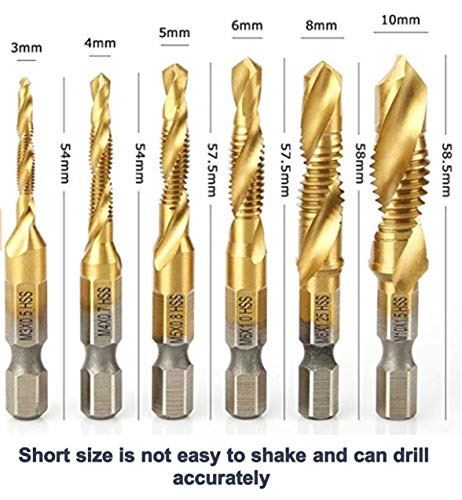 aiyun 6 Pack Titanium Combination Drill Tap Bits Set M3-M10 Metric Drill and Tap Set