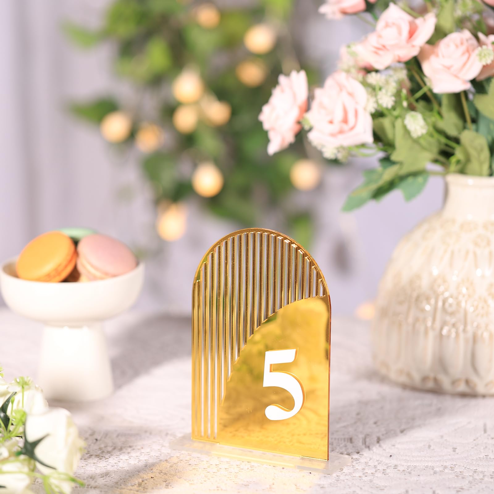 Sage Nation 15 pcs Gold Arch Wedding Table Numbers, 4x6 inch Acrylic Table Numbers, 3-D Mirrored Signs With Stands Perfect for Wedding Reception, Party, Restaurant, Event Decor