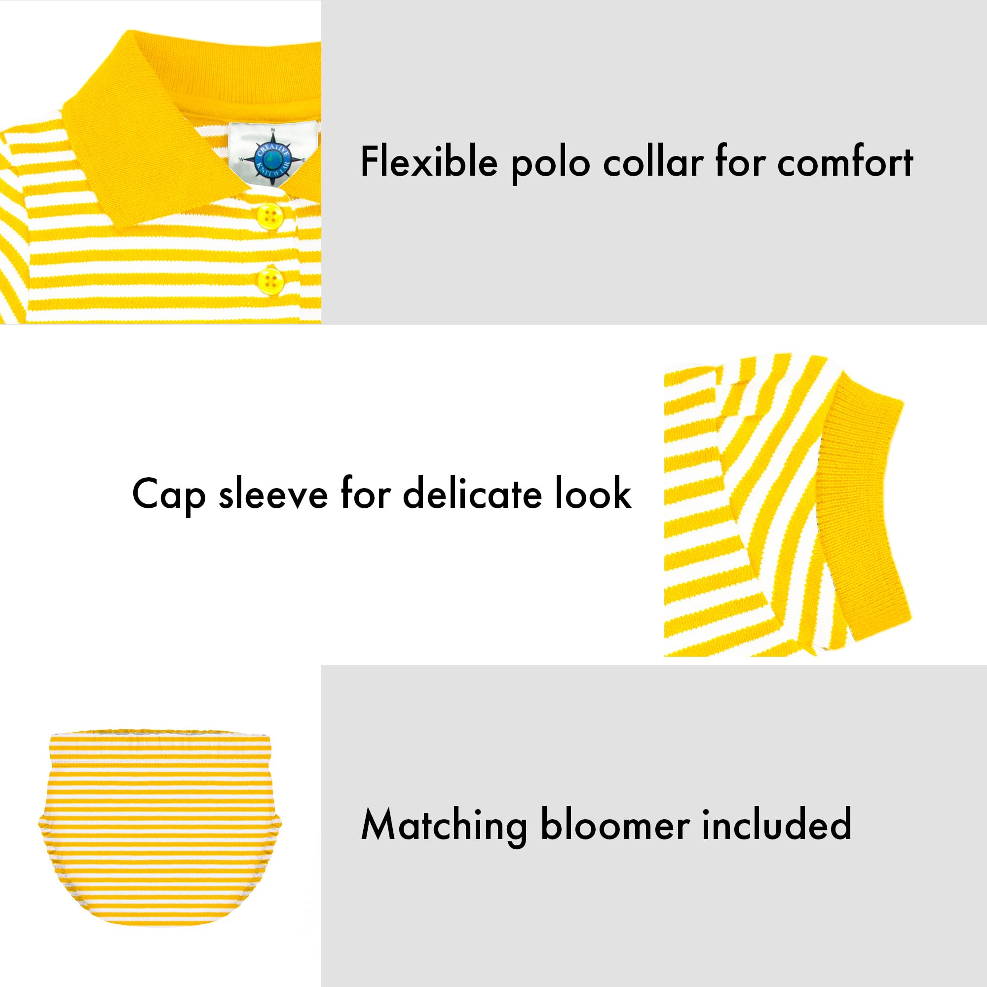 College Baby Striped Game Day Polo Dress with Bloomer - Baylor Bears Logo - Gold/White - 12 Months