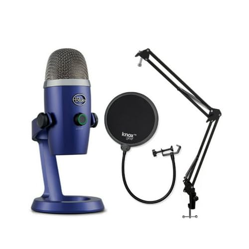Blue Yeti Nano USB Microphone (Vivid Blue) Bundle with Boom Arm and Pop Filter for Broadcasting Recording Microphones (3 Items)