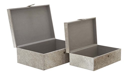 Deco 79 Leather Handmade Box with Hinged Lid, Set of 2 17", 14"W, Gray