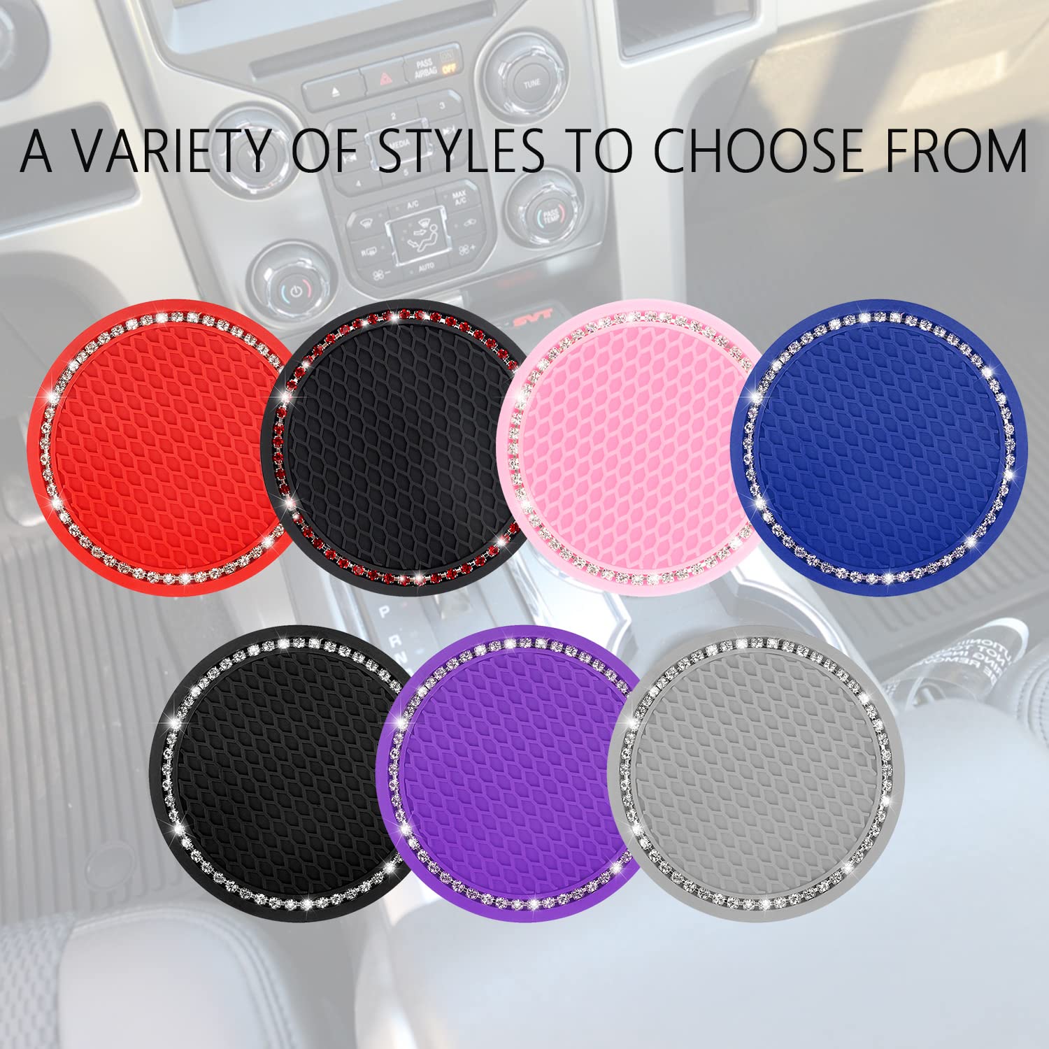 4PCS Elegant Rhinestone Cup Holder Coaster with Non-Slip Honeycomb Mesh,Bling Car Interior Accessories for Women,Protect Car Cup Holder,Table,Office from Drink Scratch Stain and Spill (Red-4pcs)
