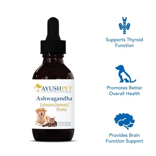 Ayush Pet Stress Support Ashwagandha Drops, Calm and Focus for Dogs or Cats, Alcohol Free Supplement, 2 oz.