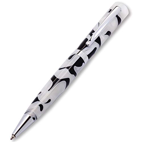 LACHIEVA LUX White Luxury Acrylic Celluloid Finished Ballpoint Pen for Writing. Nice Ball Pen Set Gift for Women & Men. (White/Black)