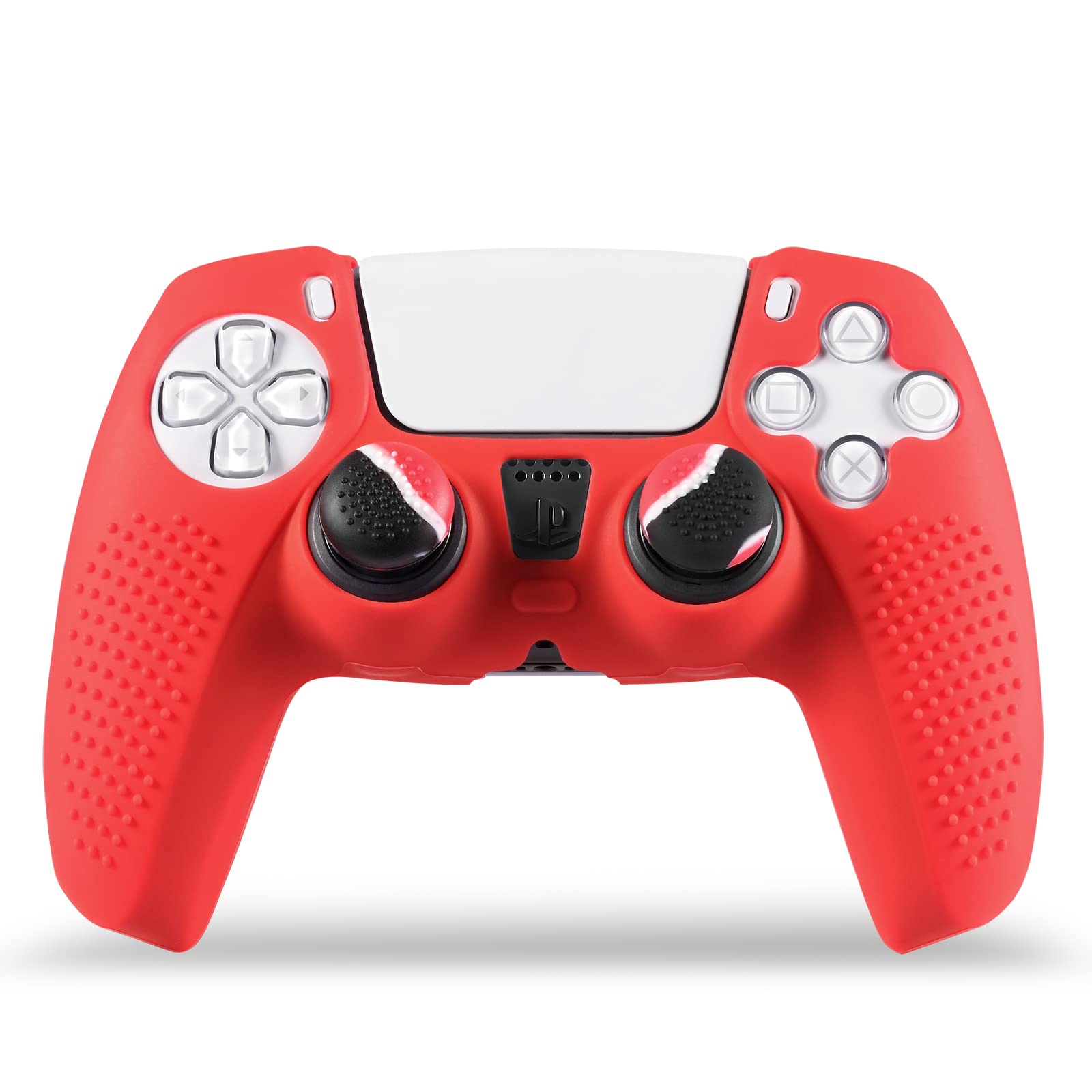 3 Pack Red Black Blue PS5 Silicone Controller Skin Cover with 10 x FPS PRO Thumb Grips Cap