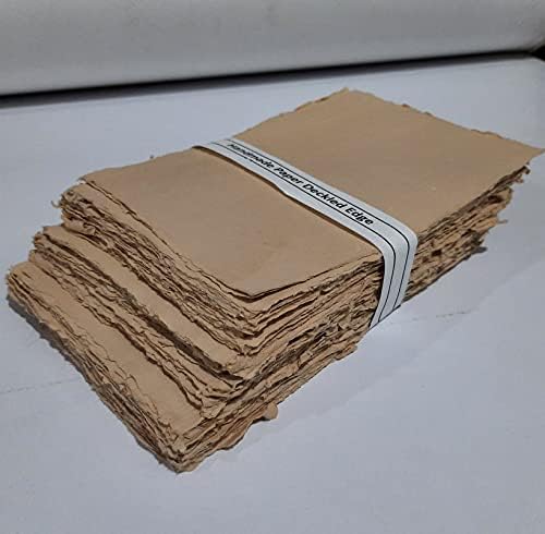 Deckle Papers Handmade Cotton Khdai Paper for Watercolor, Writers, Card Stock Invitations, Crafts -Thick 150 GSM Size-A7 Pack of-50-Brown