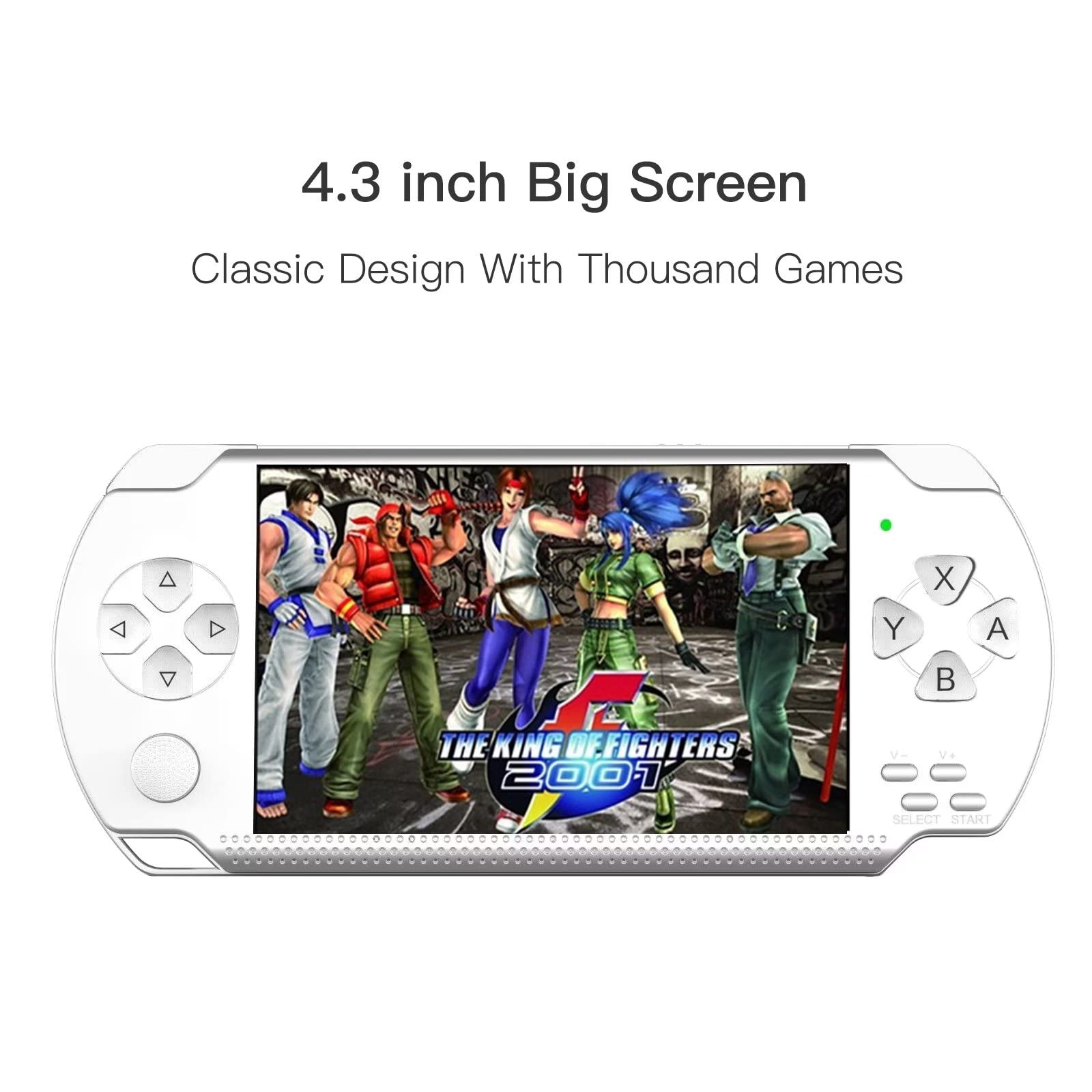 4.3" 8GB 128 Bit Retro Handheld Game Console Portable Video Game Built-in 10000 Games and Supports for Image Browsing and Interface Display - White