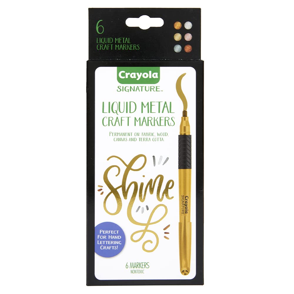 Crayola Metallic Permanent Markers, Fine Point, Assorted Colors, Mothers Day Decorations, 6 Count