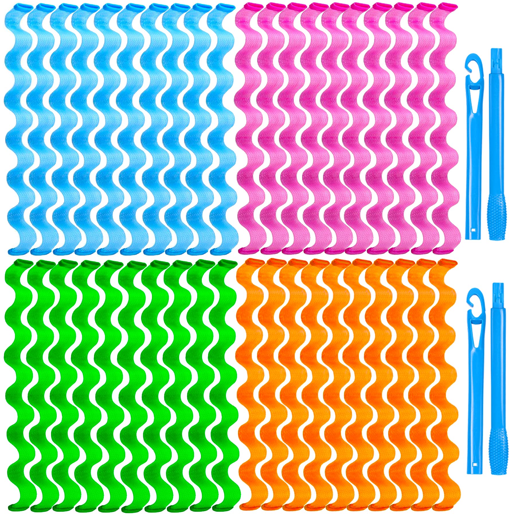 42 Pieces Heatless Waves Hair Curler, No Heat Damage Wavy Hair Curlers with 2 Sets of Styling Hooks, Heatless Curls for Women Girls Medium Short Hair(4 Colors,25cm/ 9.9")