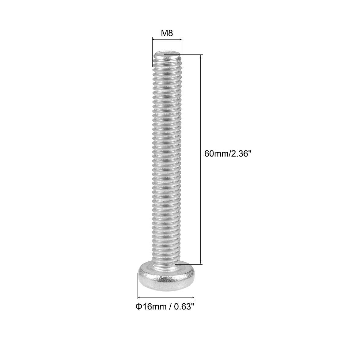 uxcell M8x60mm Machine Screws Pan Phillips Cross Head Screw 304 Stainless Steel Fasteners Bolts 8Pcs