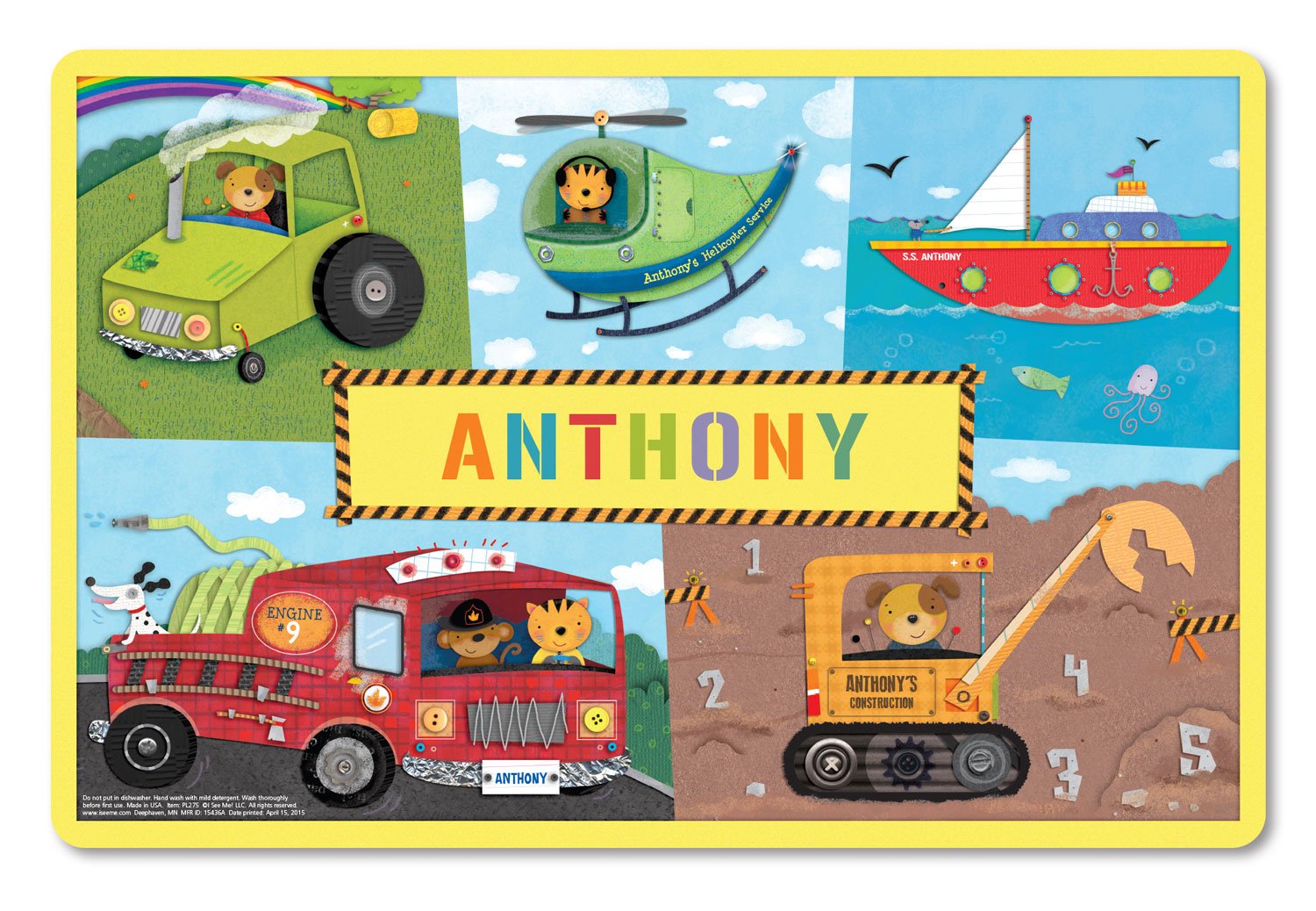 Personalized Placemat for Kids, Construction - I See Me!