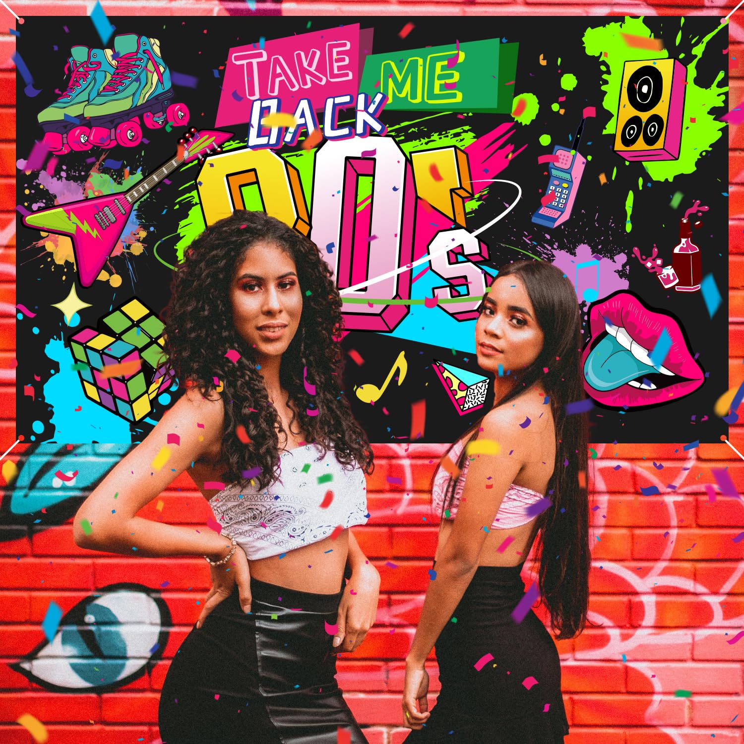 5x3ft 80s 90s Party Decorations, 80s Theme Party Backdrop for Photography Graffiti Wall Decor, Back to The 80s Retro Hanging Background for Birthday Party (80s)