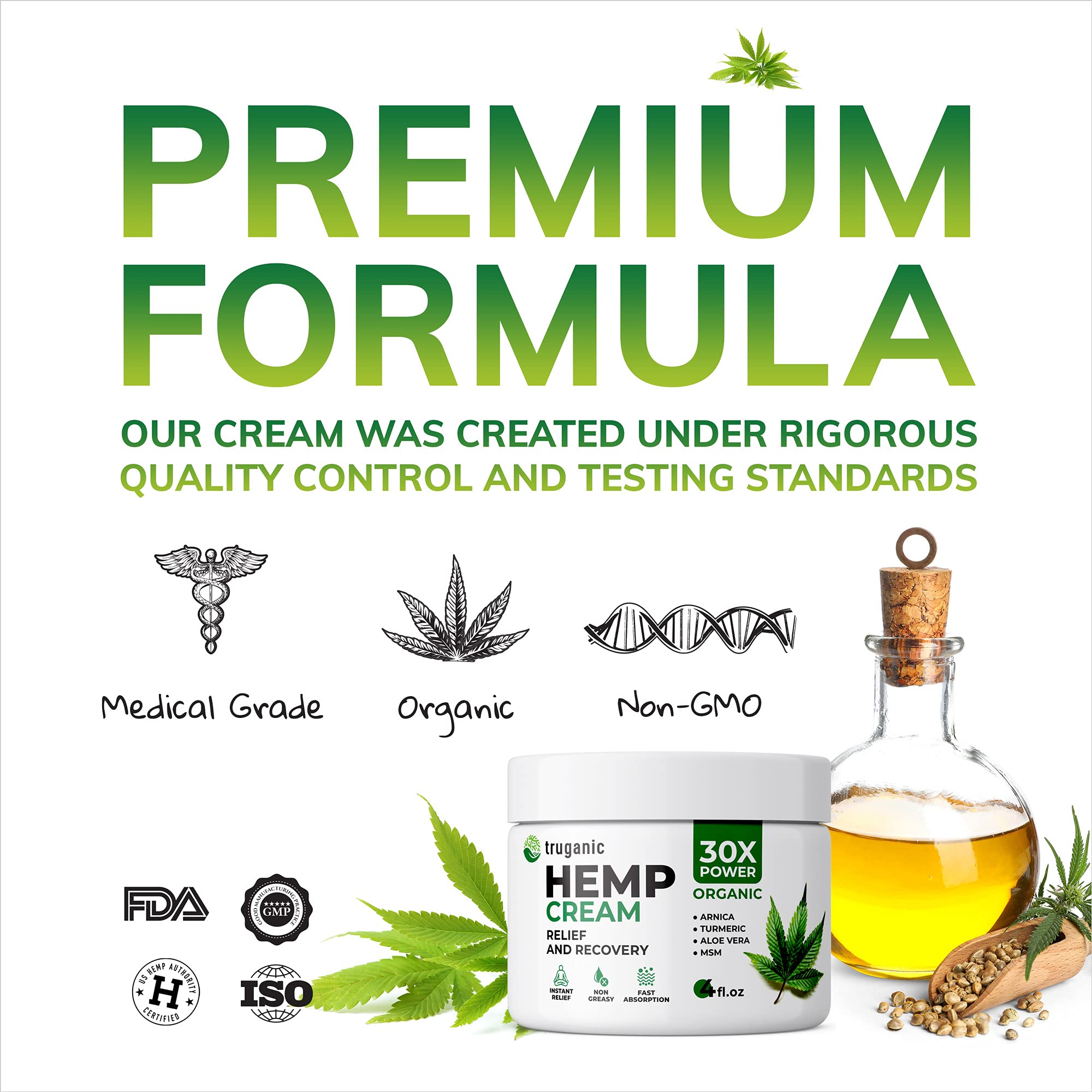 Truganic Premium Hemp Relief Cream 500,000,000-Powerful Soothing Hemp Cream for Back, Muscle, Joints, Skin Care