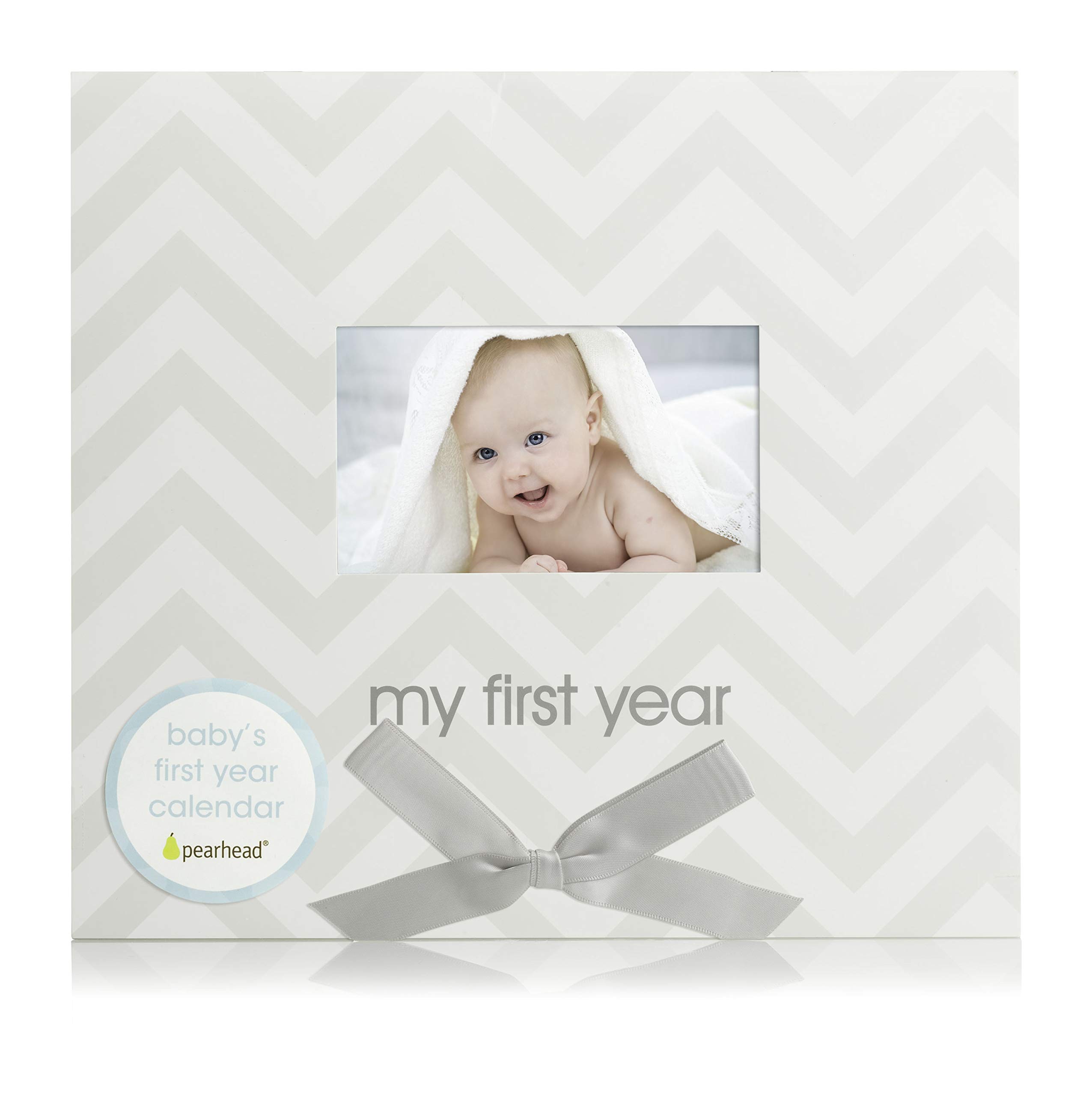 Pearhead Baby's First Year Calendar, Track Every Milestone and Memory, Full Year Milestone Tracker, Baby Keepsake, Gift For Baby Girl and Baby Boy, Gray Chevron