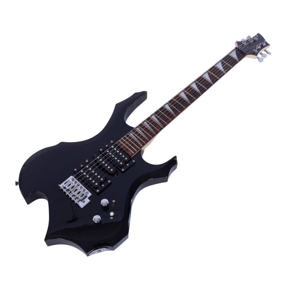 36“ Beginner Flame Shaped Electric Guitar Starter Kit, w/Guitar Bag,Shoulder Strap,Amp Wire,Tremolo Arm, Plectrum (Black)