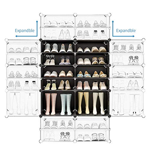 KOUSI Portable Shoe Rack Organizer 48 Pair Tower Shelf Shoe Storage Cabinet Stand Expandable for Heels, Boots, Slippers, 8 Tier Black