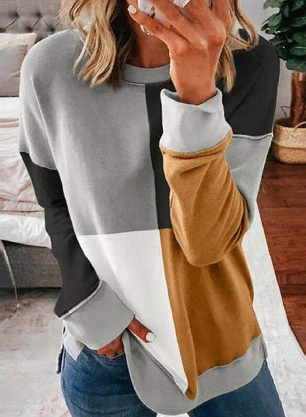Acelitt Womens Juniors Long Sleeve Round Neck Casual Loose Lightweight Soft Cozy Star Print Shirts Sweatshirts Clothing Pullover Tops Blouse Black Small