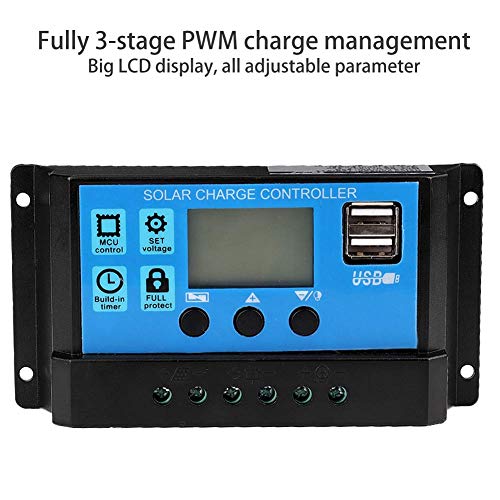 Aramox Solar Charge Controller, 12V-24V MPPT Solar Battery Solar Charge Controller PWM Controller 60A/50A/40A/30A/20A/10A(50A)