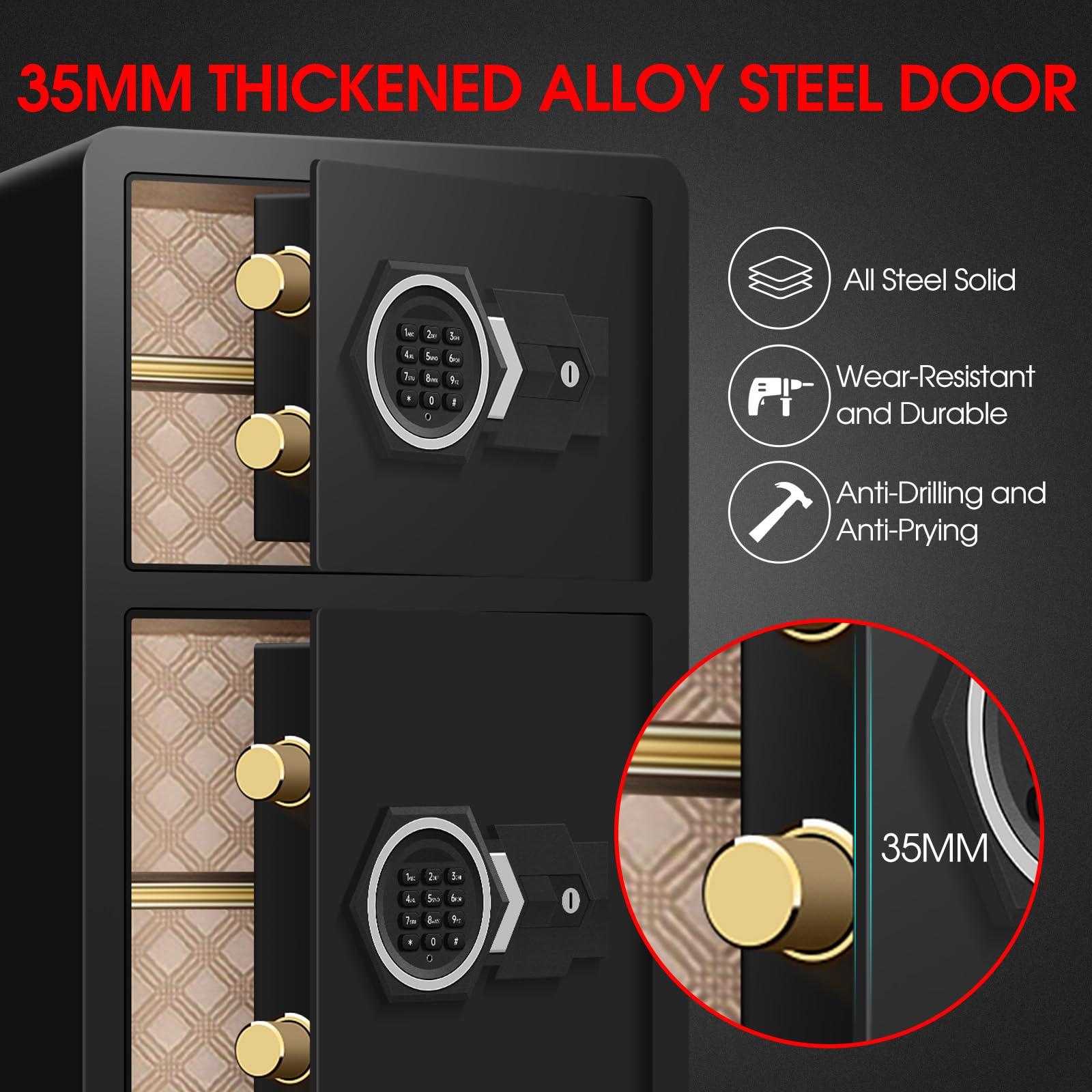 6.1 Cu ft Extra Large Home Safe Fireproof Waterproof, Anti-Theft Digital Home Security Safe Box With Hidden Compartment, Double Safes, Separate Lock Box and Led Light(31.1" x 17.0" x 15.9")