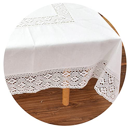Table Cloth Cotton Linen, Crocheted (White) - Oblong (60''x80'' (150x200 cm))