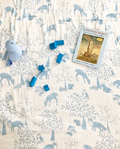 Clover & Sage Organic Muslin Baby Toddler Blanket - 100% Hypoallergenic Cotton Bed Blankets - Blue Forest