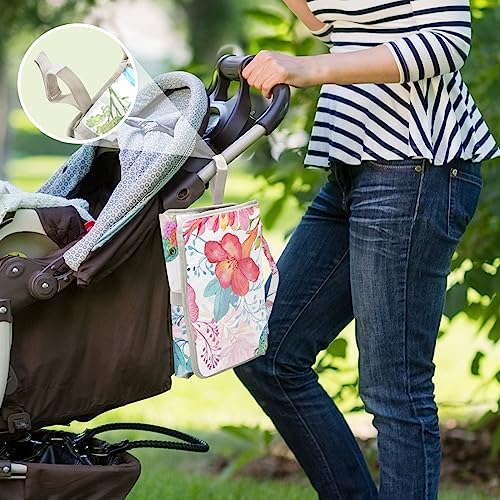 Flowers Birds Portable Baby Changing Pad Travel Diaper Changing Pad Foldable Waterproof Changing Station with Built-in Pillow for Baby Gifts Newborn