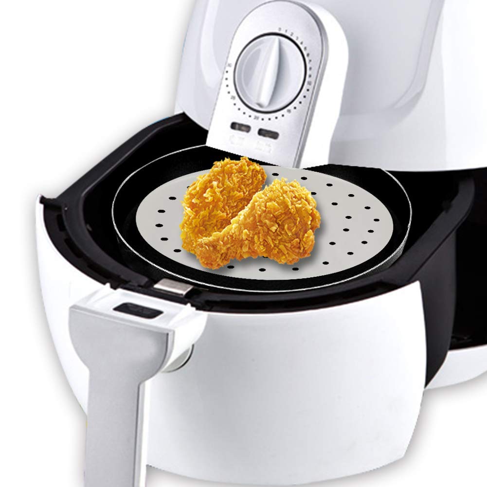 Air Fryer Liners - 7" 8.5" 9"10" Parchment Paper Bamboo Steamer liners Perforated Anti-stick Waterproof 100% Pure Raw Wood Pulp by EBIGIC