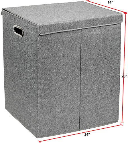 Greenco Double Laundry Hamper w/Lid, Gray | 2 Section/Compartment, Divided, Foldable Hampers | Dirty Clothes/Landry Basket, Bag, Organizer, Storage | Room Organization Accessories, Bedroom Essentials
