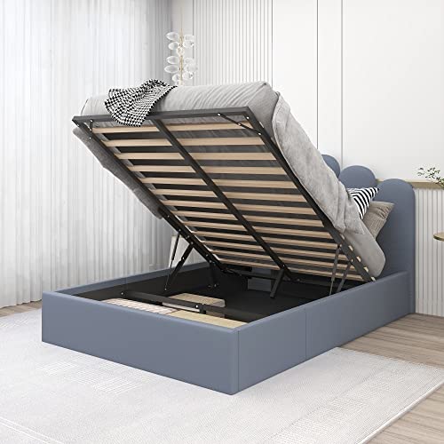 AGARTT Upholstered Platform Bed Frame Full Size Gas Lift Up Storage Bed with Headboard, Storage Underneath, Steel Slat Support with Hydraulic Storage System Grey