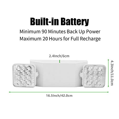 AKT LIGHTING Commercial Emergency Light, Back-up Battery Emergency Exit Lighting Fixtures with Adjustable Hardwired 2 LED Head Wall Mount White for Hallways/Stairways, UL Certified(6 Pack)