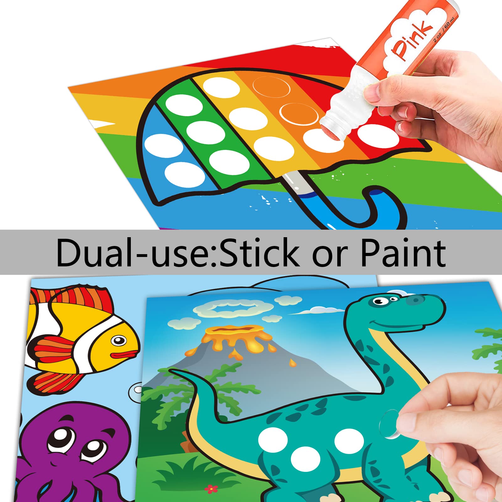 chiazllta Art Activity : Kids Do A Dot Stiker for Learning Educating, Animal Rainbow Dot Page Art Gift for Age 3-7 Girls Boys Toddlers Preschool Kindergarten