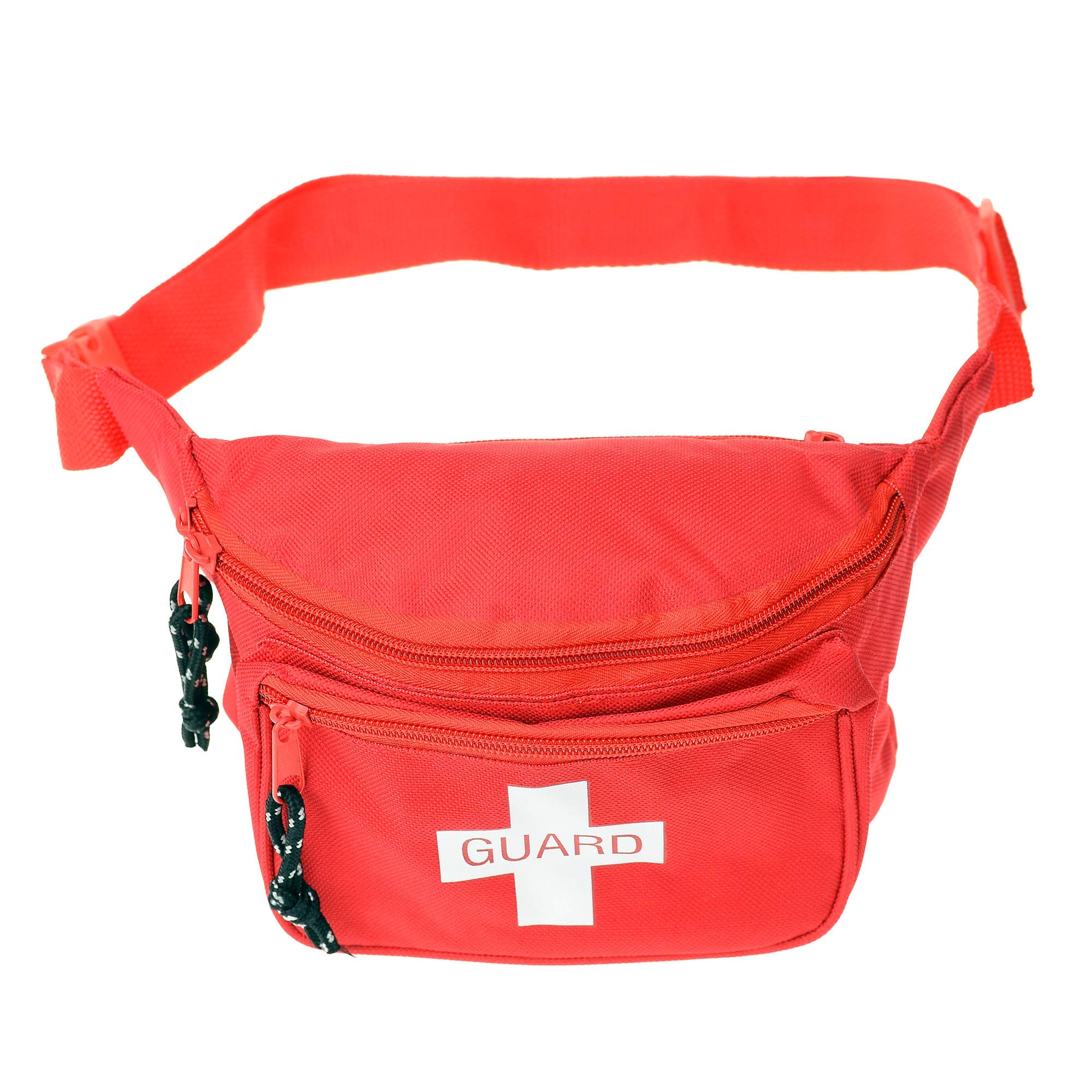 Dealmed Lifeguard Fanny Pack with Logo, E-Z Zipper Design and 3 Pockets, Red Fanny Pack (Pack of 1), Includes Adjustable Waist Strap and Zipper Pockets