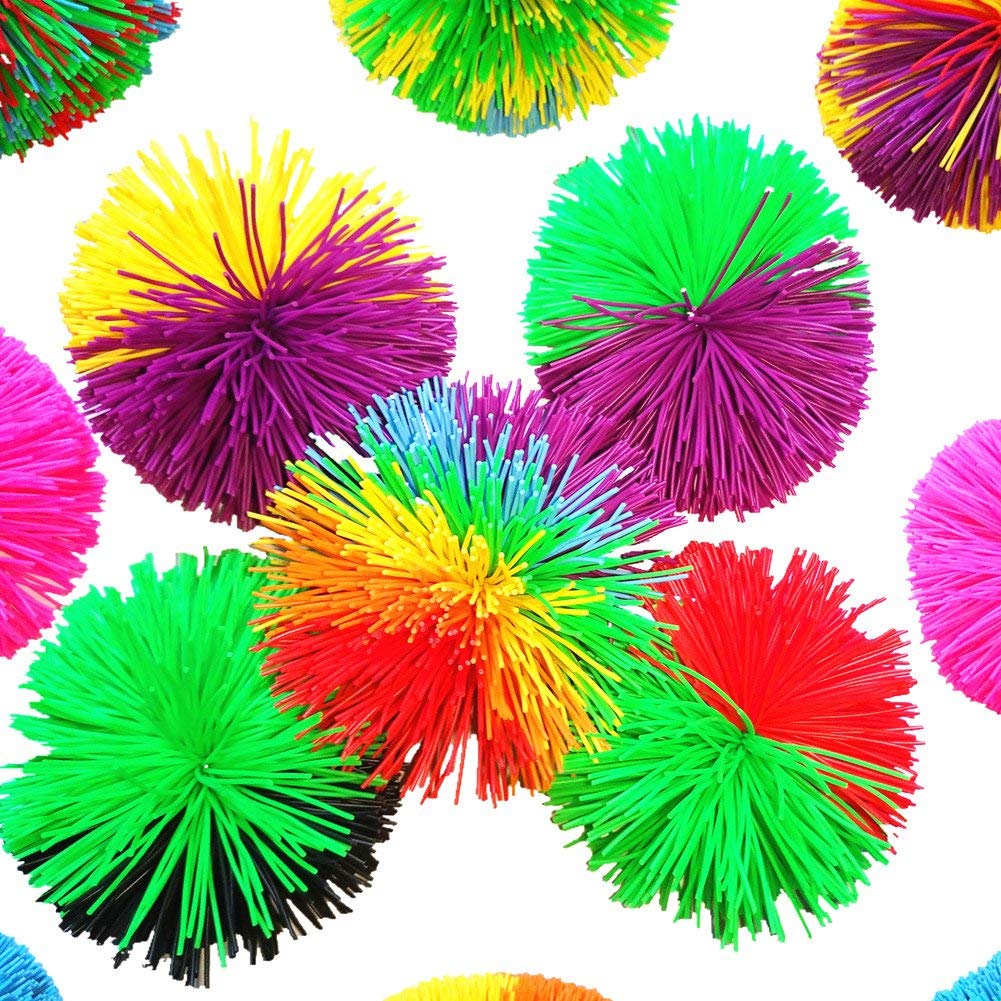 3.2Inch Colorful Stringy Ball,Thick Silicone Bouncing Fluffy Jugging Ball Monkey Stress Ball Office Stress Toys (Rainbow, Medium)
