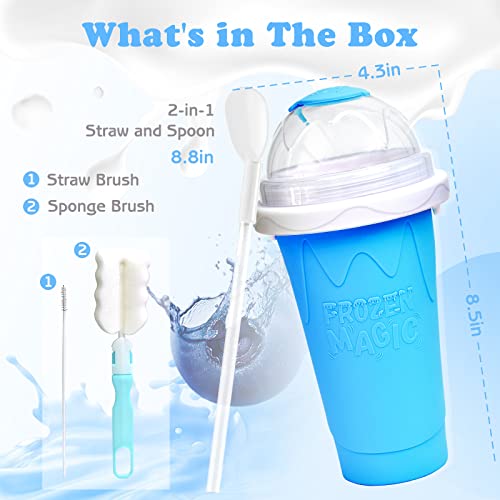 KTEBO Frozen Magic Slushy Cup, Smoothie Cups with Lids and Straws, Slushie Maker Cup is Cool Stuff Things, Fasting Cooling Make Milkshake smoothie Freeze Beer - TIKT0K Trend Items Cool Gadgets-Blue