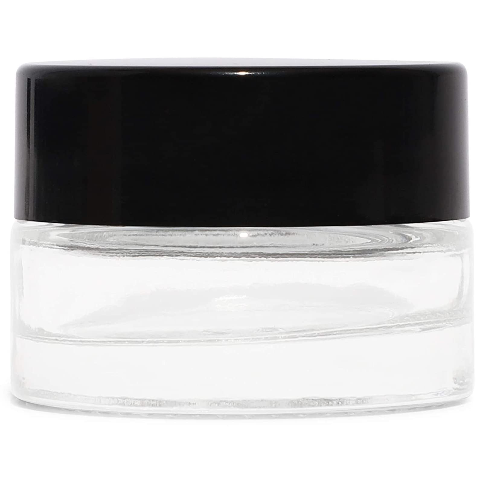 5ML Glass Jars with Lids,24 Pack Mini Glass Jars with 6 pc Spatulas, Round Set Glass Jars, A Tight Seal for Storing Lotions, Powders and Ointments. - Clear+Black Cap
