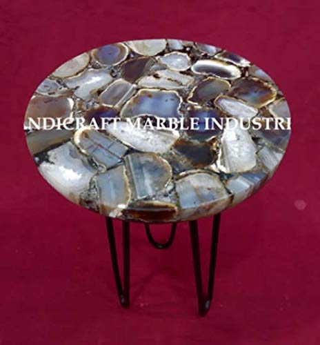 Agate Table With Metal Stand, Natural Agate Table, Round Agate Stone Table, Centerpiece, Agate Side Table 18" Inch