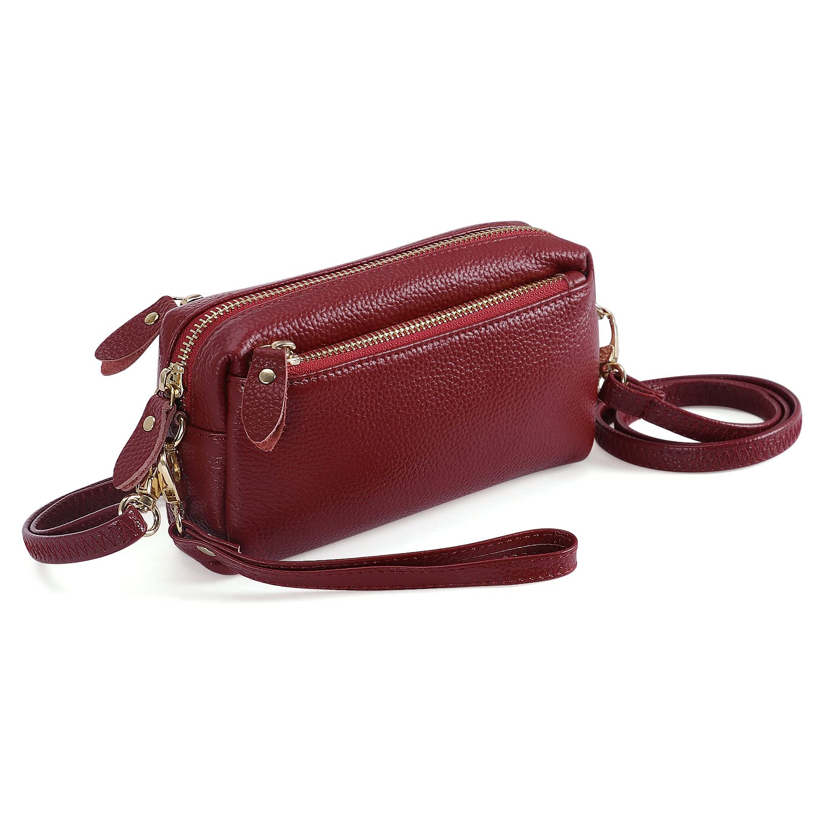Phenas Small Leather Crossbody Bag CellPhone Purse Mini Shoulder Handbag with Wristlet Clutch Purse for Women Girls