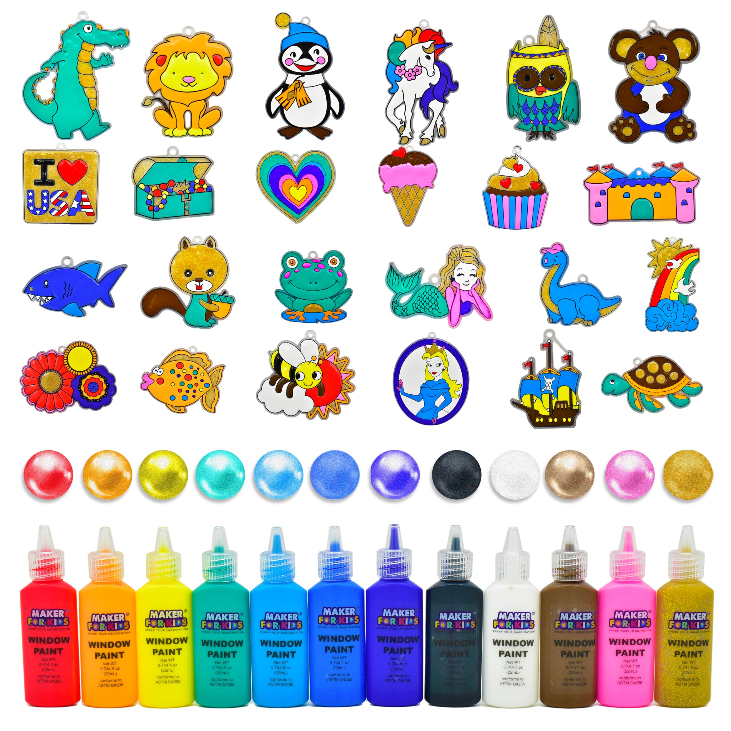 Create Your Own Suncatchers for Window Hanging – 24-Pack Window Glitter Art Suncatcher Kit with 12 Colors – Arts and Crafts for Kids
