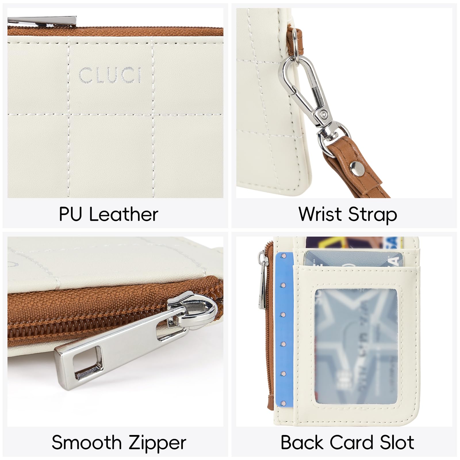 CLUCI Small Quilted Coin Purse Leather RFID Blocking Card Holder Slim Wristlet Wallets for Women Zipper Pocket