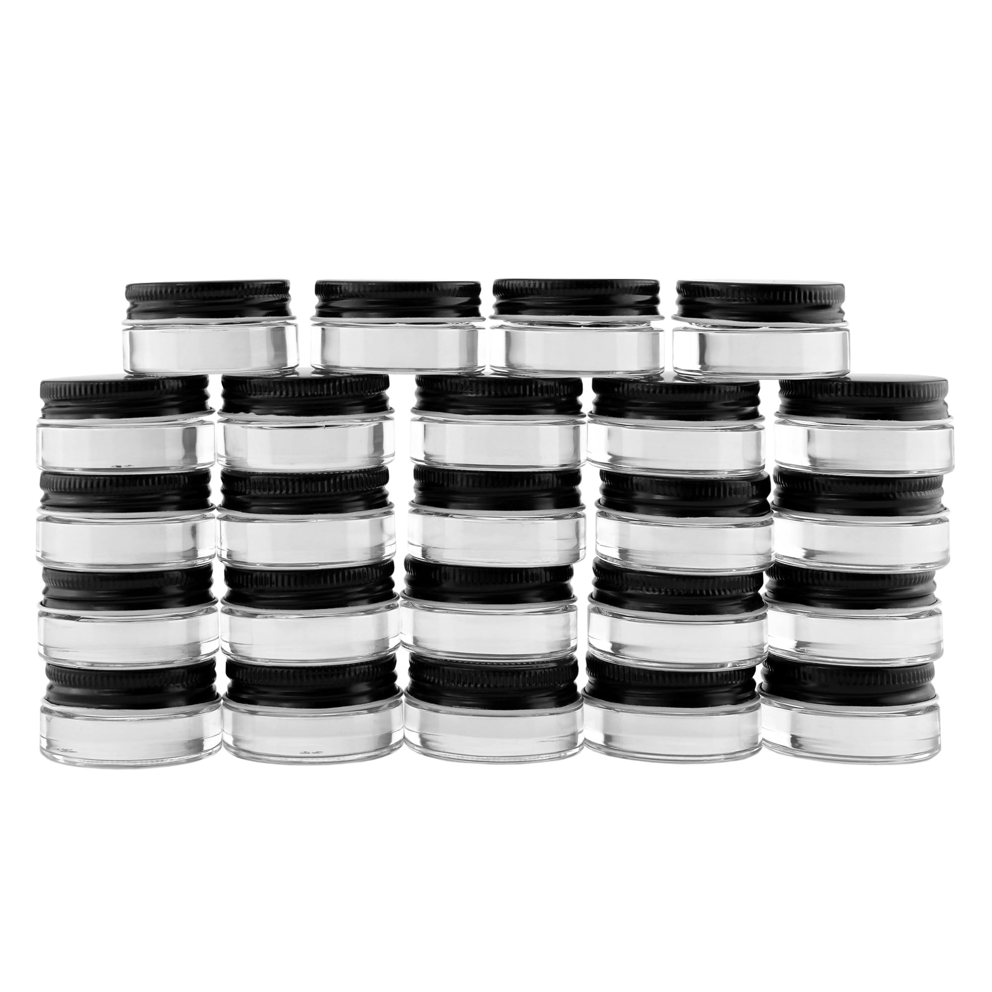 Cornucopia Brands 7-Milliliter Glass Lip Balm Jars (24-Pack).25-Ounce Thick-Walled Containers (7ml Clear with Black Metal Lids)