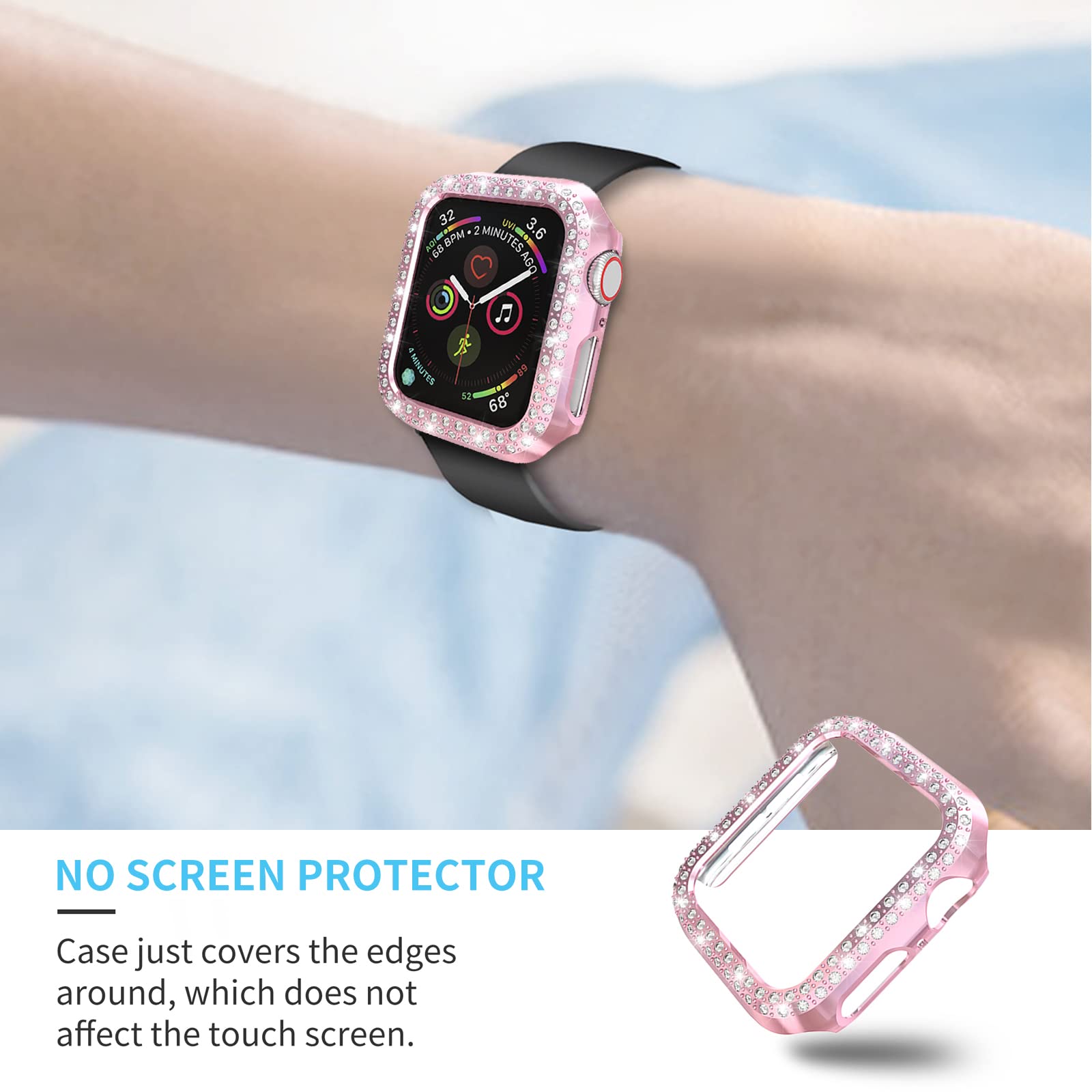 5Pack Protector Case Compatible with Apple Watch SE Series 6 5 4 44mm Cover, Double Row Bling Crystal Diamonds Protective Cover PC Plated Bumper Frame Accessories (5 Colors, 44mm)