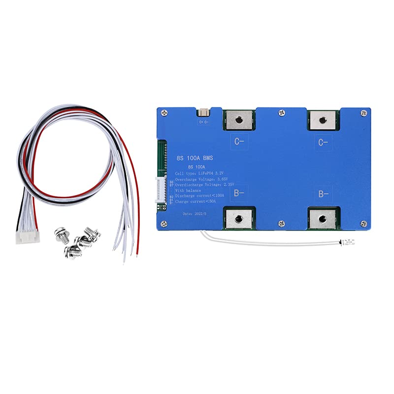 8S 100A 24V LiFePO4 Battery Protection Board BMS 3.2V Iron Phosphate LFP Board Charging Controller with Balancing Function (8S 100A)