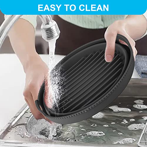 Air Fryer Silicone Liners, Reusable Collapsible Round Basket Airfryer Liner, 8.5 inch Foldable Heat Resistant Non Stick Baking Trays for 5QT -8QT Air Fryers, 2 Pack (Grey+Red)