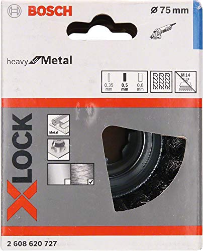 Bosch Professional 2608620727 Knotted Cup Brush Heavy (for Metal, X-LOCK, Diameter 75 mm, Wire Thickness 0.5 mm, for Diameter 125 mm)