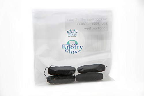 Knotty Floss Refills of Bamboo Activated Charcoal No Knot Floss with Grapefruit Seed Extract - Eco-friendly Vegan - 4 Refill Packs