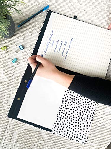 Steel Mill & Co Cute Clipboard Folio with Refillable Lined Notepad and Interior Storage Pocket, Black and White Padfolio for Work, Black Dots