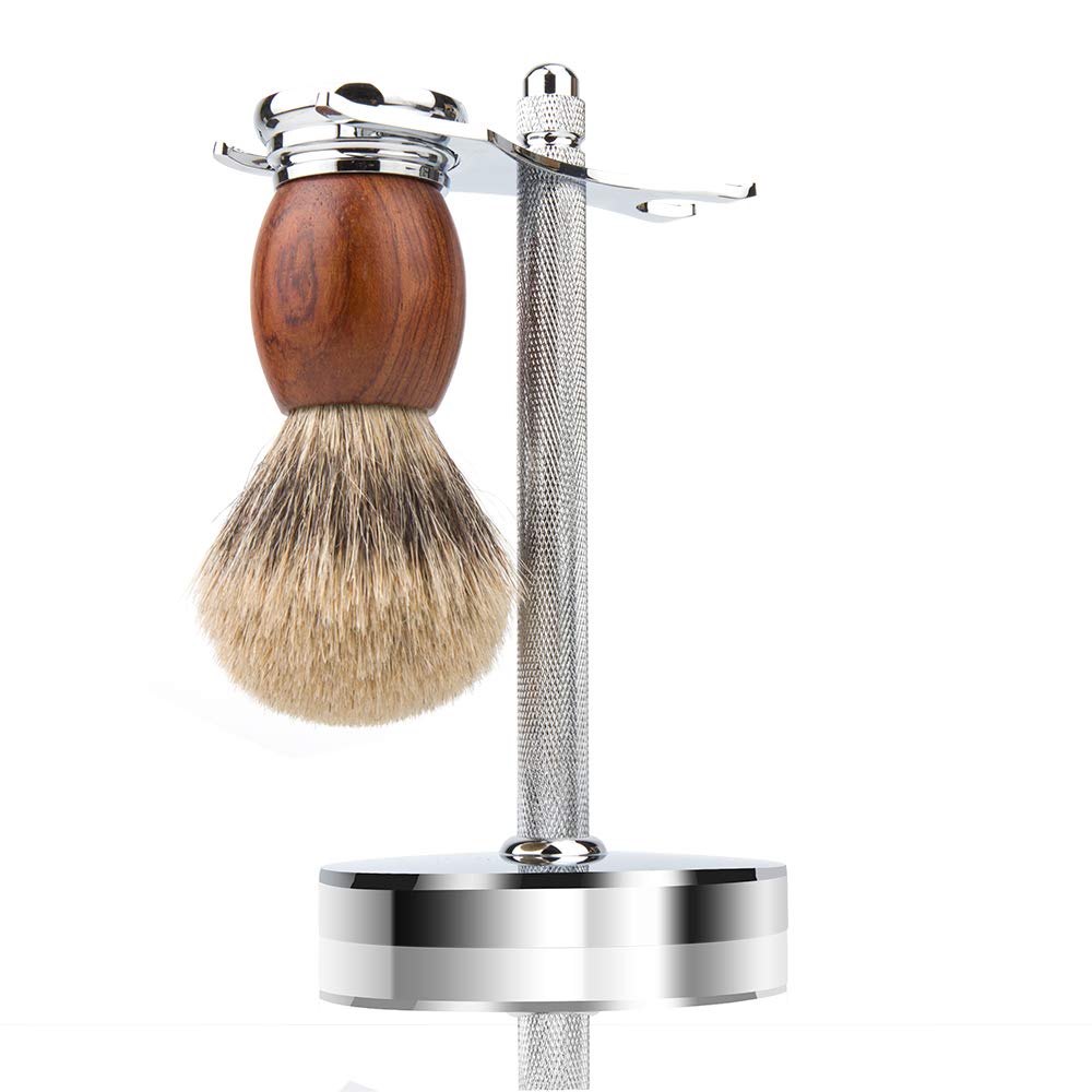 CHARMMAN Best Badger Hair Bristles Shaving Brush, Premium Natural Red Pear Wood Handle+Heavy Duty Alloy Base