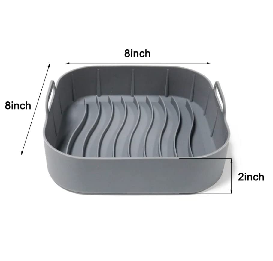 Air Fryer Silicone 2 Pack, Replacement for Paper Liners, 8" x 8" Square Silicone Air Fryer Basket, Silicone Bowl For Air Fryer Oven Accessories, No More Harsh Cleaning