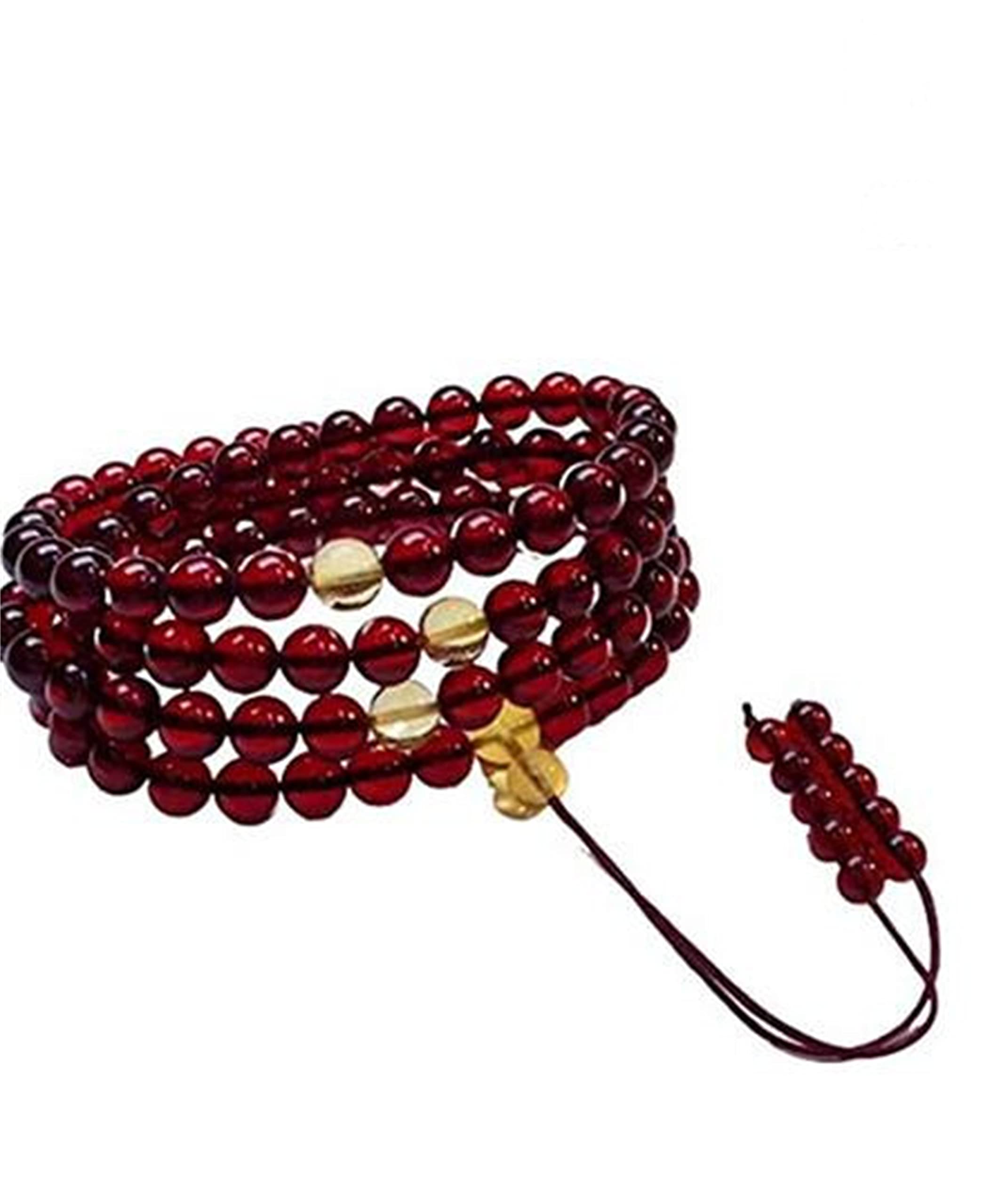 6.7mm Natural Red Blood Amber Gemstone Crystal 108 Prayer Bead Woman Lady Bracelet AAAAA