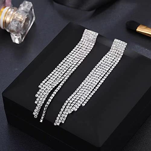 3 Pairs Crystals dangle earring,Star ear stud pave crystal,Silver teardrop crystal long tassels dangle Boho 925 Silver fringe Drop Long chandelier earrings
